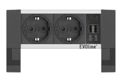 Dock Square - 2x stikk, 2x USB-lader, sølv - EVOline Norge